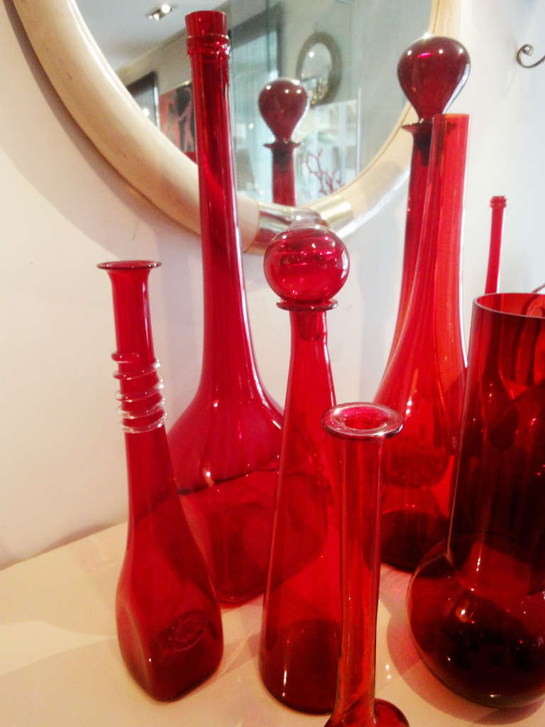 Collection of Red Colored-Glass Vases at 1stDibs
