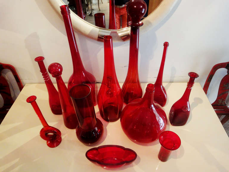 Collection of Red Colored-Glass Vases at 1stDibs