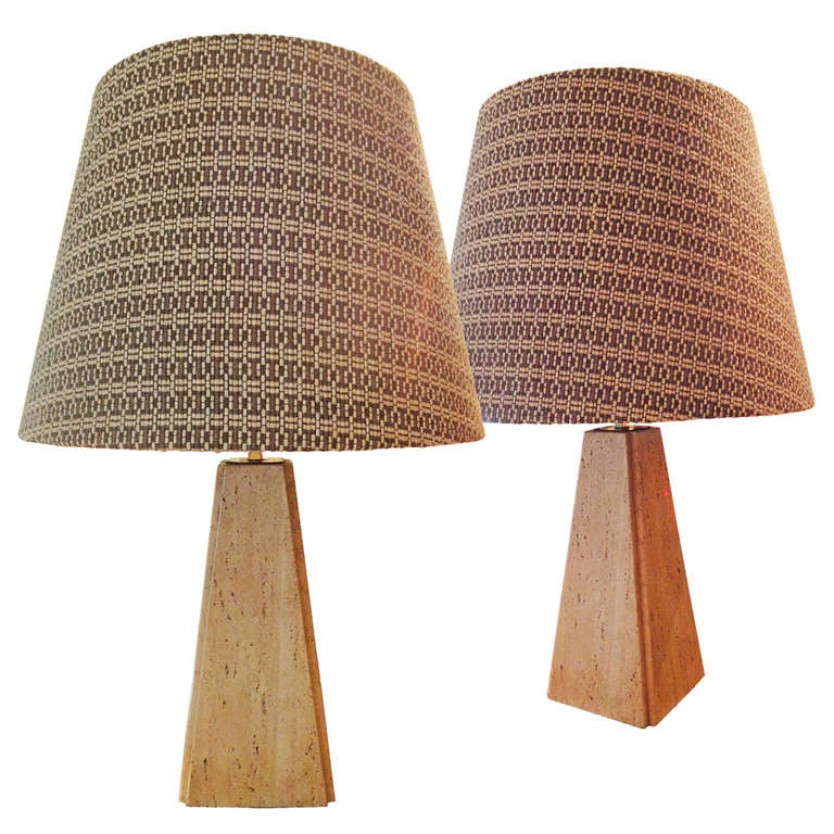 A pair of pyramid-shaped table lamps at 1stDibs