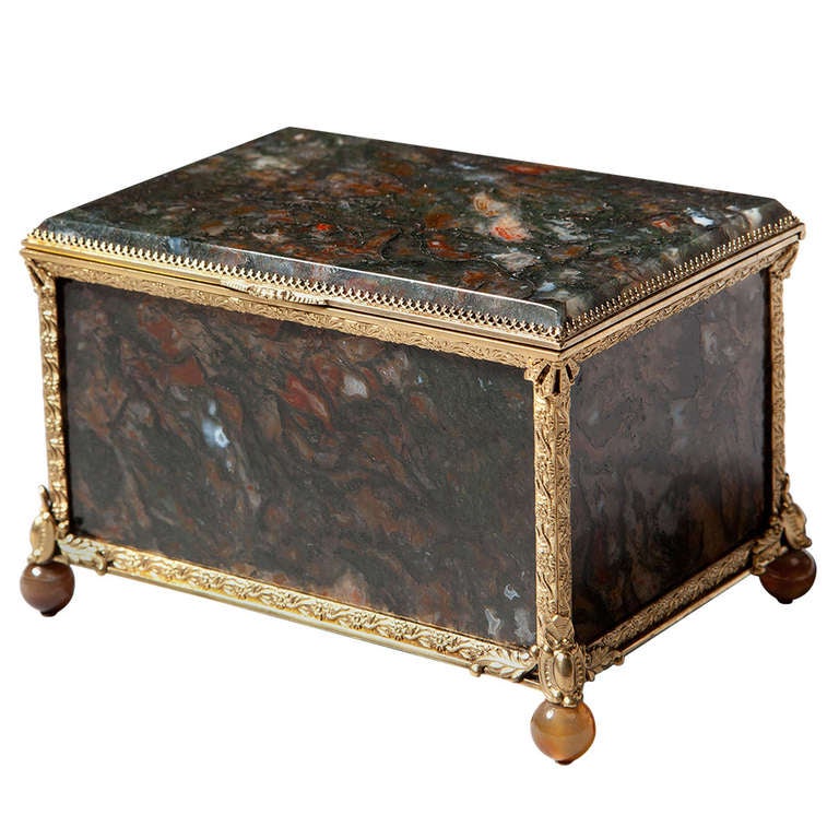 A Large Austrian Moss Agate Box on Feet at 1stDibs