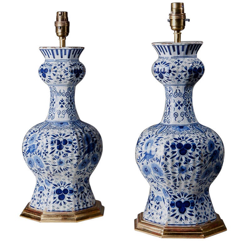 A Pair Of Blue And White Delft Lamps at 1stDibs