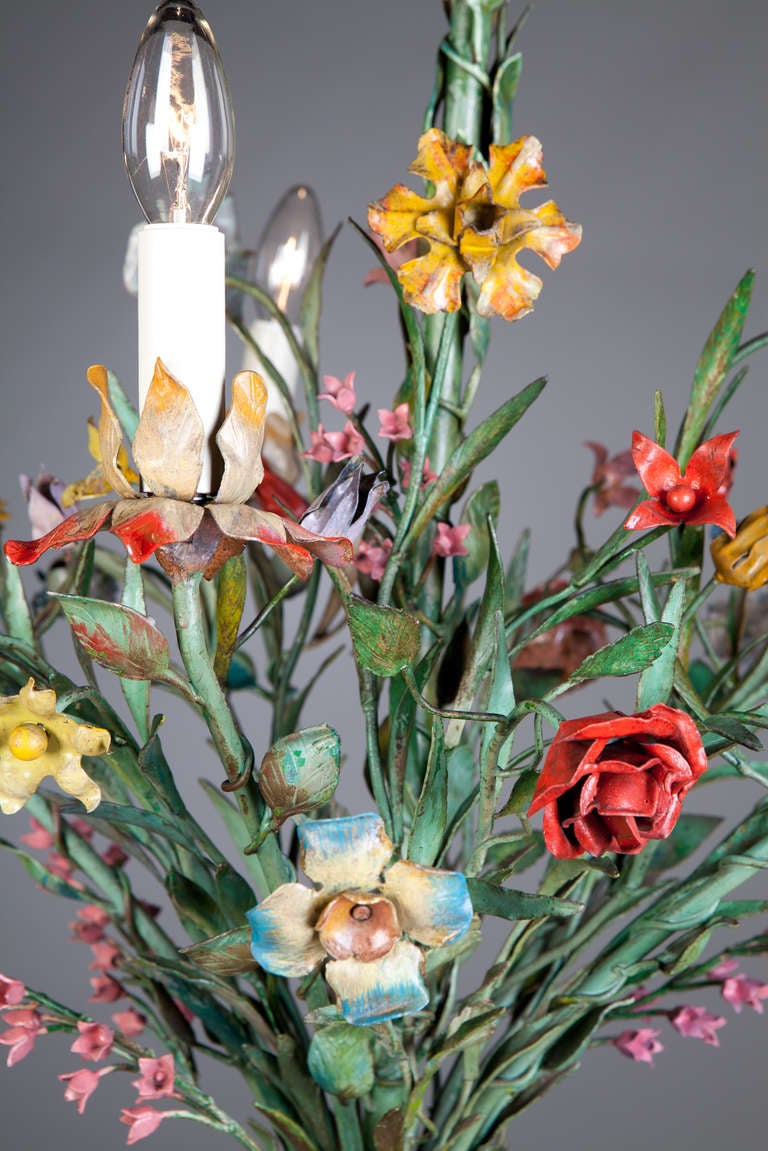 A Fine Painted Tole Flower Chandelier at 1stDibs