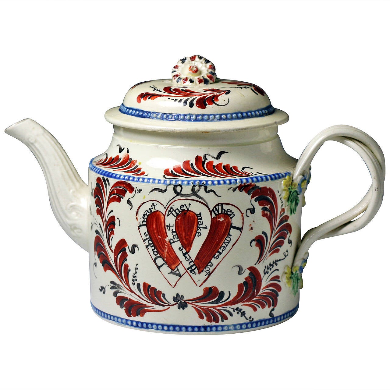English Creamware Pottery Teapot with Heart Motif and Inscription ...