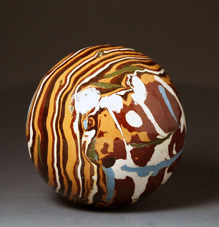 A gateware Pottery Ball Variegated Slip Surface Decorated - Early 19th ...