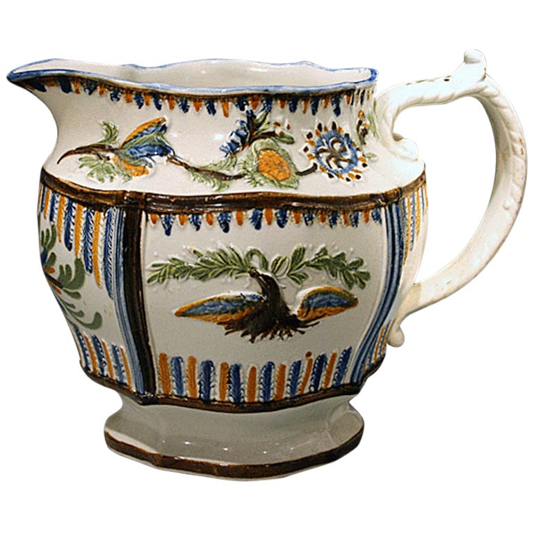 Antique Pottery English Prattware Relief Moulded Pitcher Usa Eagle ...