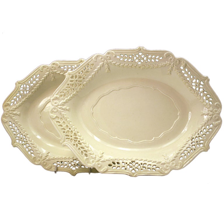 Antique English pottery creamware reticulated border dishes 18th ...
