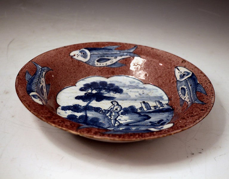 English Delftware shallow bowl Lambeth Pottery London c1740 at 1stDibs