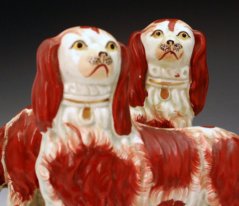 Antique Staffordshire Victorian Figures Of Spaniel Dogs On Bases at 1stDibs