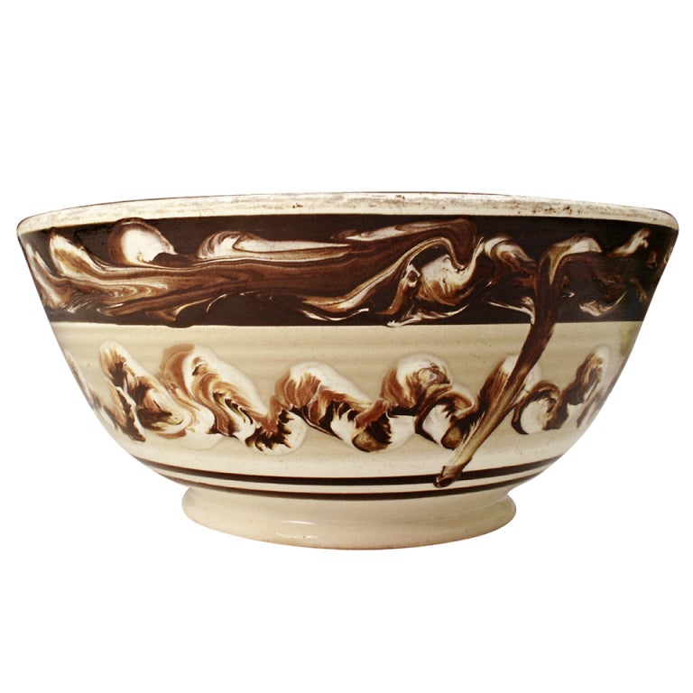 Early Pottery Mochaware Bowl With Earthworm Pattern at 1stDibs