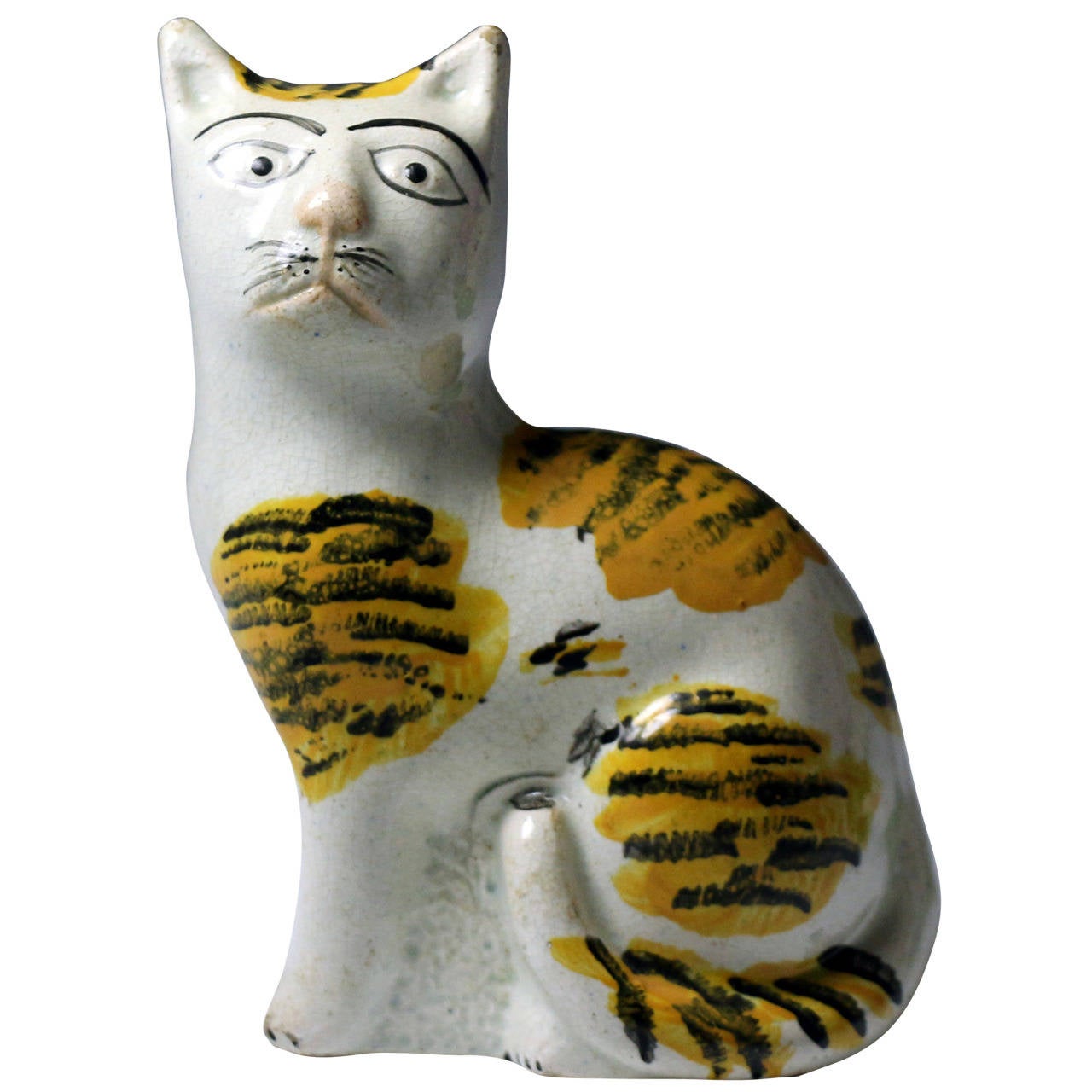 Antique English Pottery Figure of a Naive Seated Cat, circa 1830 at 1stDibs