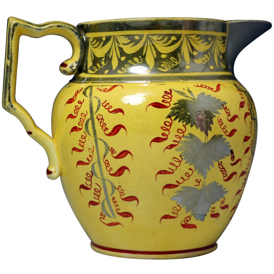 English pottery antique pitcher with canary yellow ground at 1stDibs