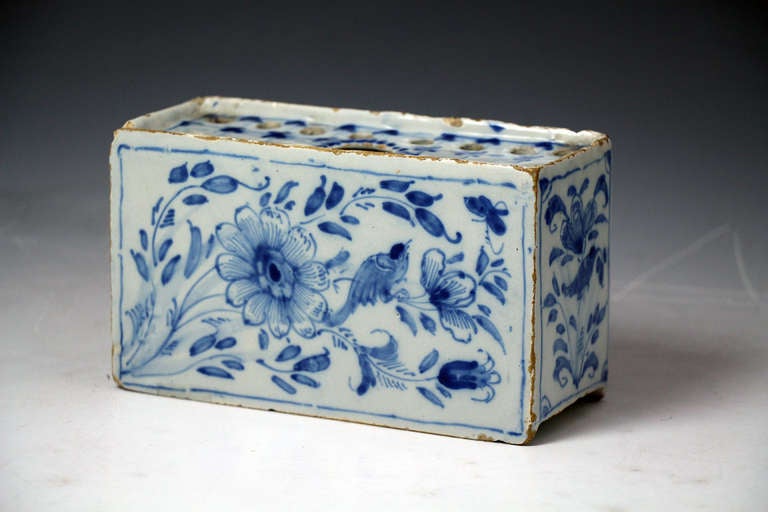 Antique English earthenware pottery delftware flower brick circa 1720 ...