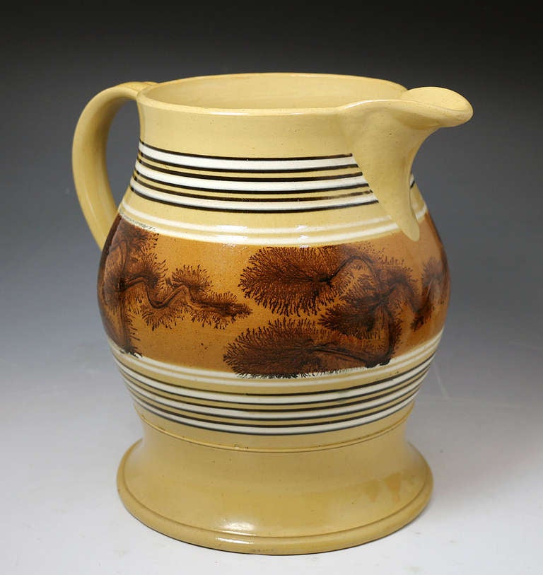 Antique pottery yellow ware mocha decorated English pitcher c1840 at ...