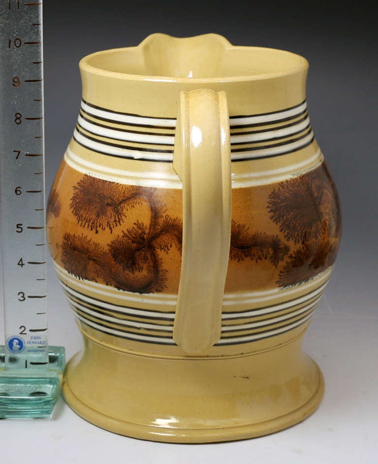 Antique pottery yellow ware mocha decorated English pitcher c1840 at ...