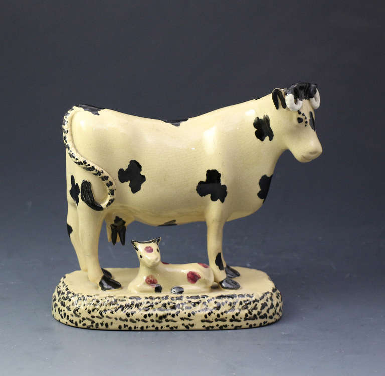 Antique Pottery Cow and Calf Figure Group, Yorkshire Pottery, Early ...