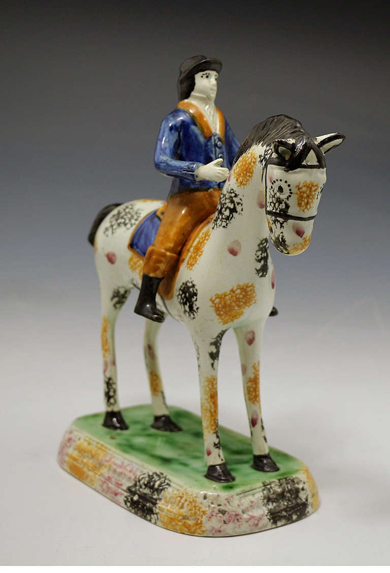 Antique Yorkshire pottery horse and rider in Pratt colors c1810 at 1stDibs