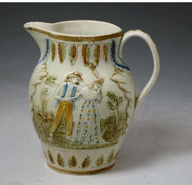 Antique English pottery pitcher in Pratt Ware at 1stDibs