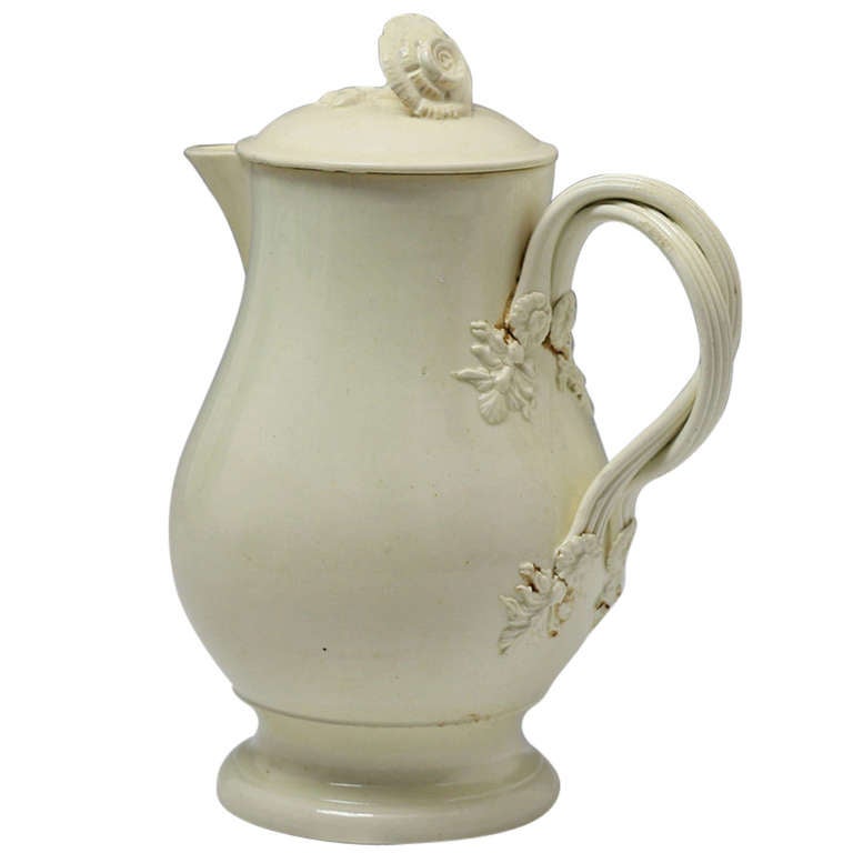 Antique English pottery creamware water jug and cover 18th century ...