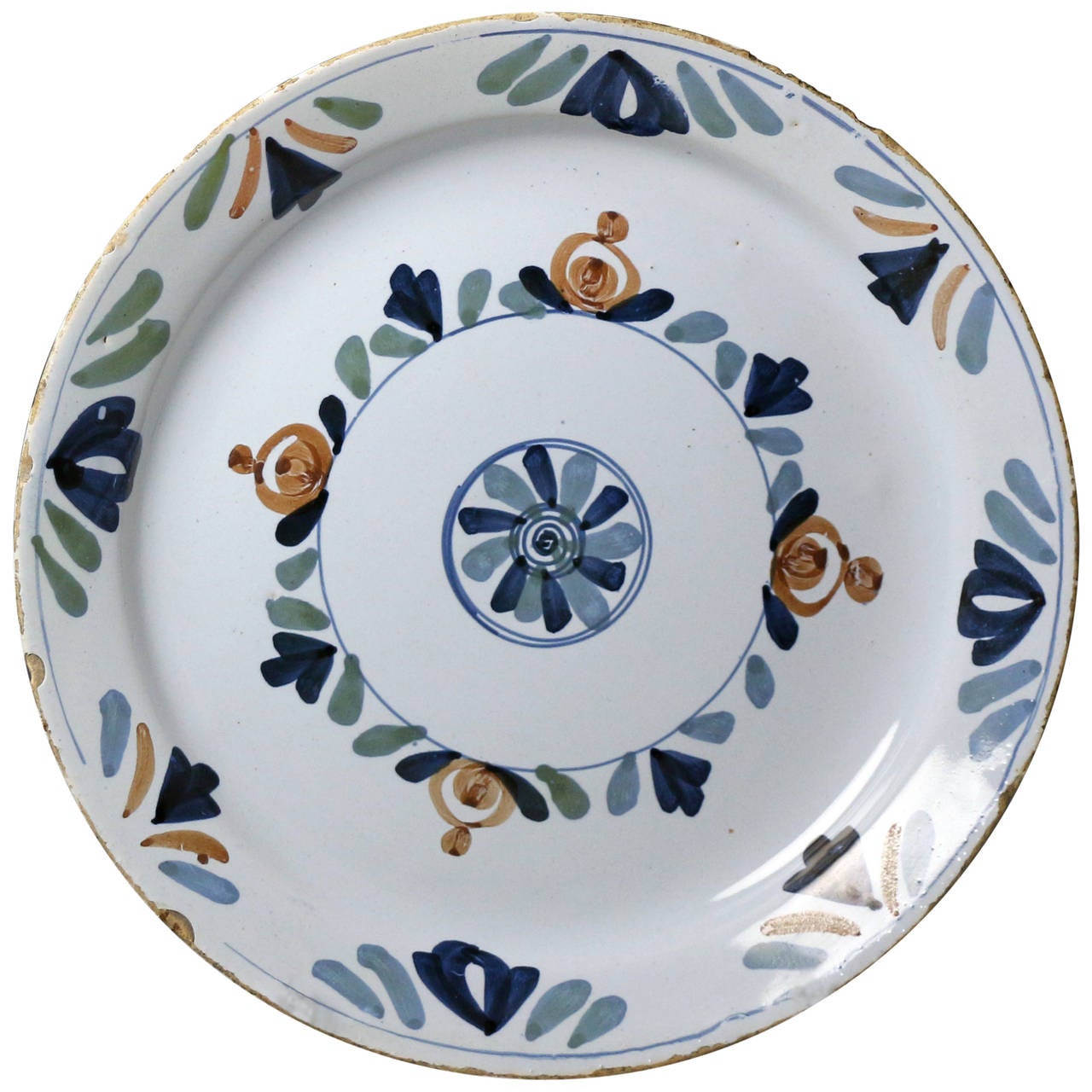 Antique English Polychrome Decorated Delftware Pancake Shape Plate For ...