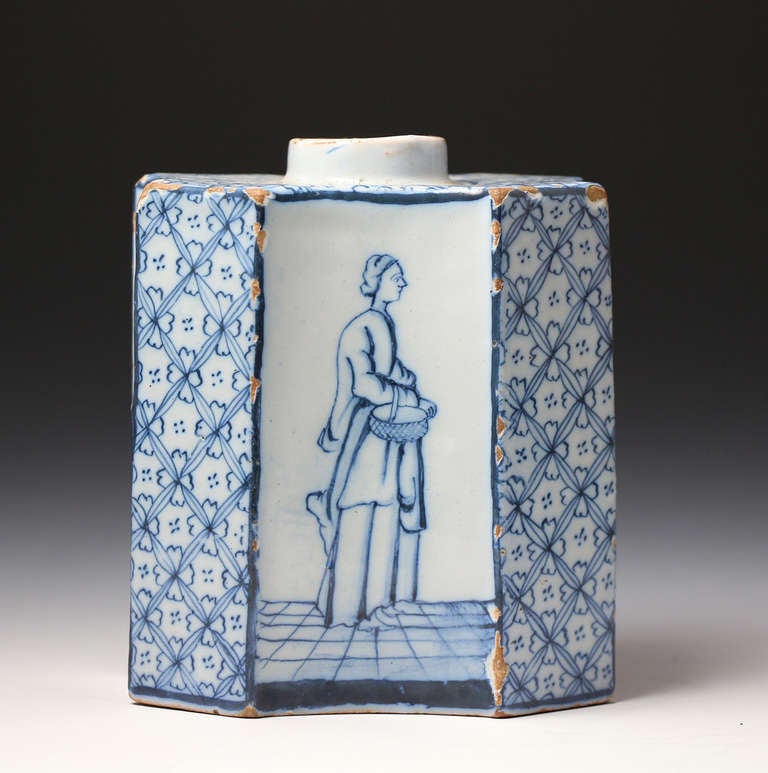 Antique English London Delftware Pottery Tea Caddy at 1stDibs