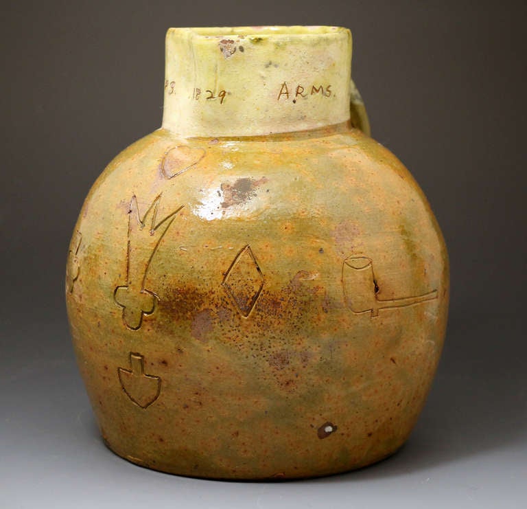 English Devon Pottery Cider Jug Inscribed Farmers Arms and Dated 1829 ...