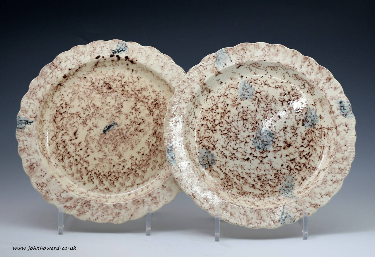 Antique English pottery pair of Whieldon type plates circa 1770 period ...