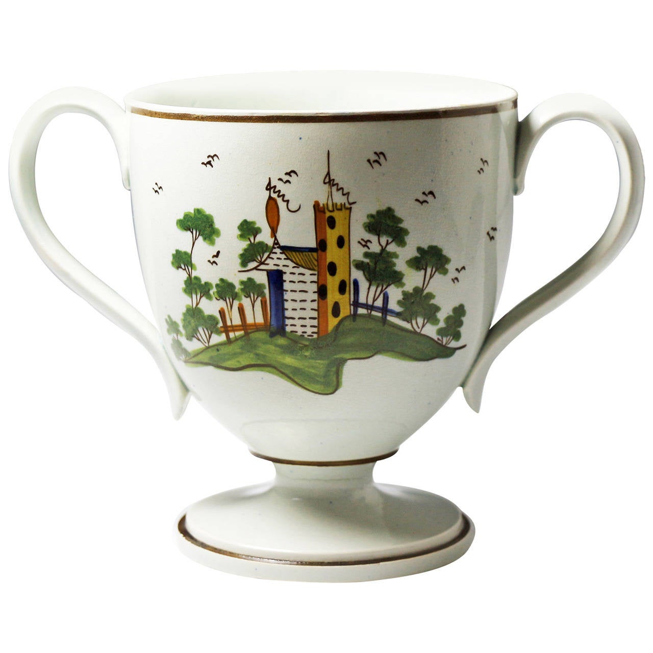 Antique English pottery Prattware loving cup c1810 at 1stDibs