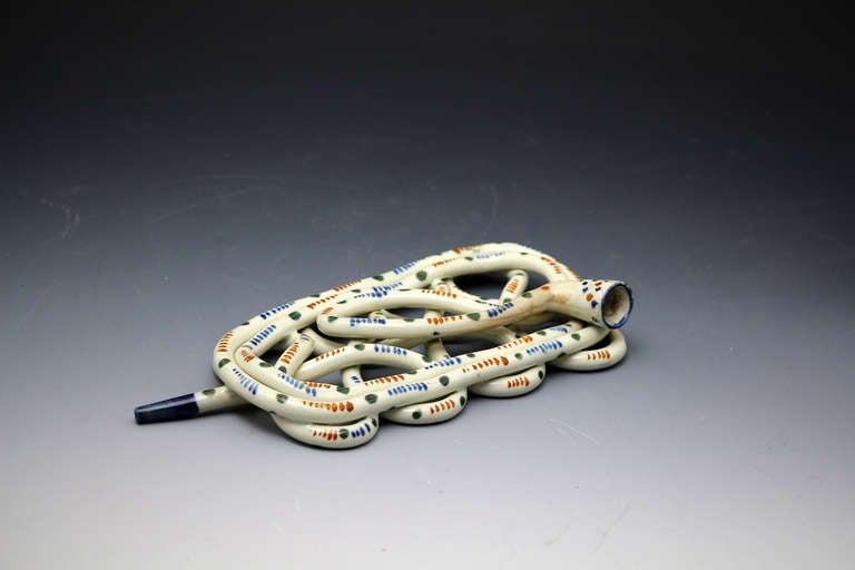 Antique English pottery smokers coil pipe in Pratt colurs, probably ...