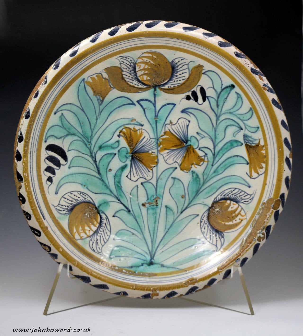 London Delftware Pottery Blue Dash Tulip Charger, circa 1675 at 1stDibs
