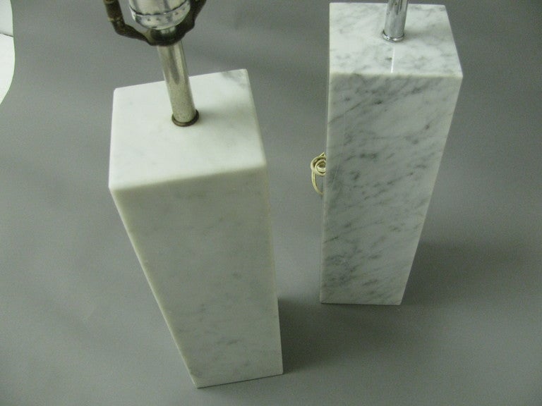 Pair of Mid Century Modern Architectural Square Marble Column Table ...
