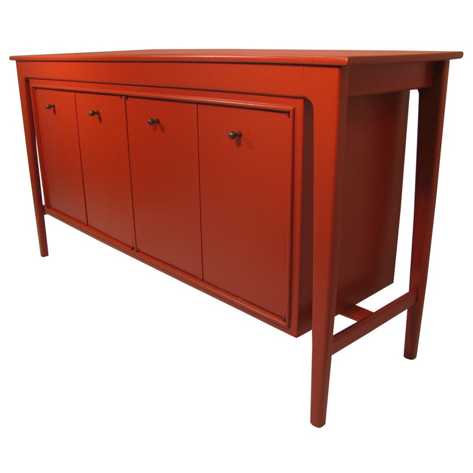 Exceptional Mid Century Chinese Red Lacquered Credenza at 1stDibs ...