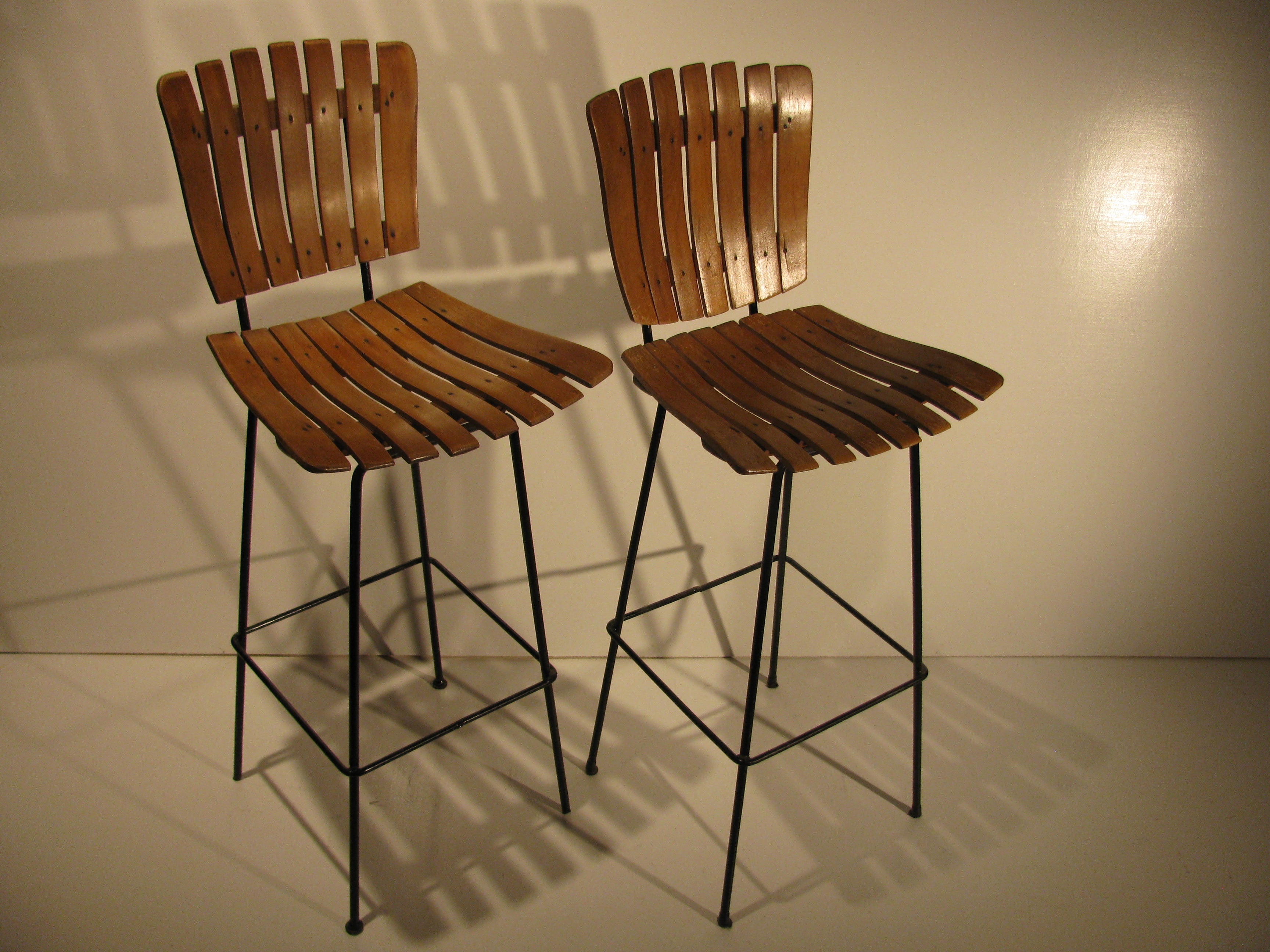 Pair Arthur Umanoff Iron Bar Stools at 1stDibs