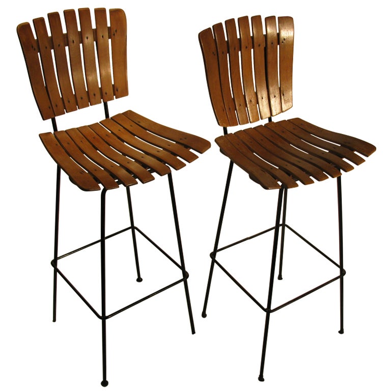 Pair Arthur Umanoff Iron Bar Stools at 1stDibs