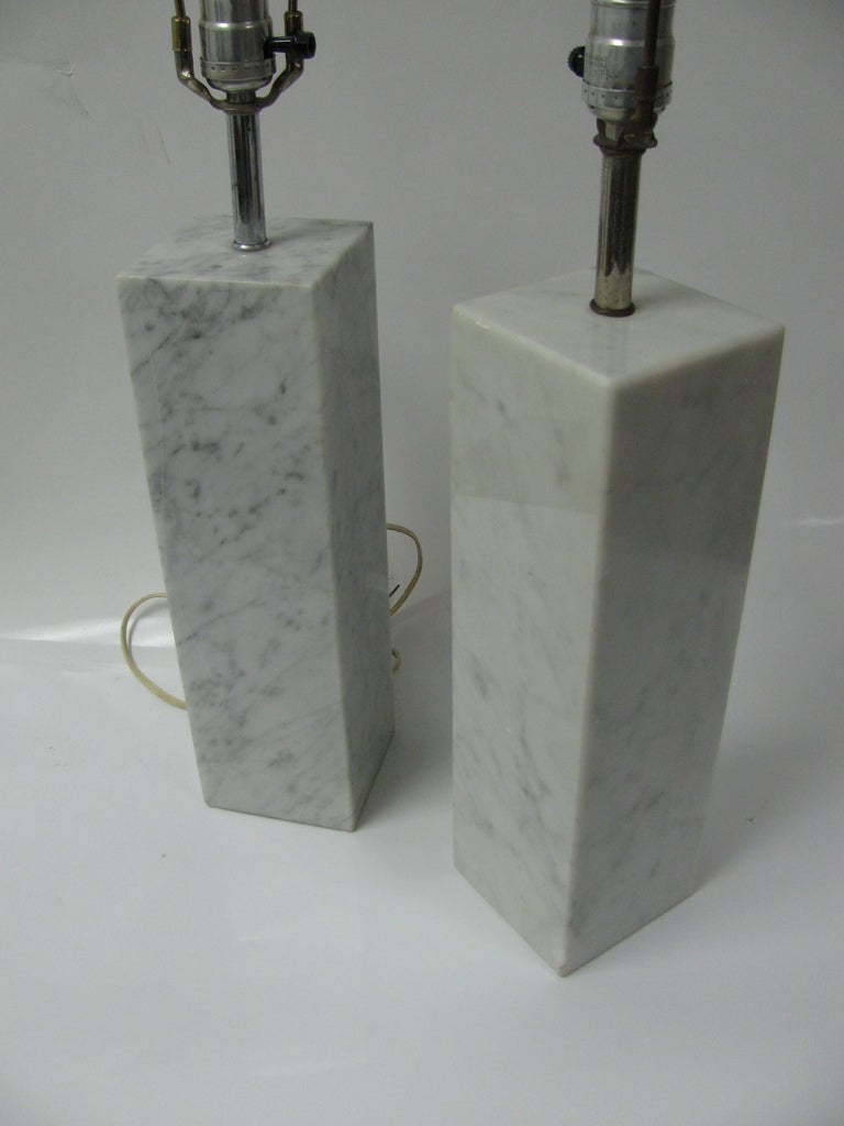 Pair of Mid Century Modern Architectural Square Marble Column Table ...