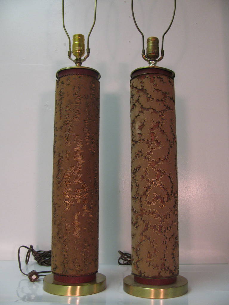 Pair of Tall Mid Century Modern Antique Wall Paper Roll Table Lamps For ...