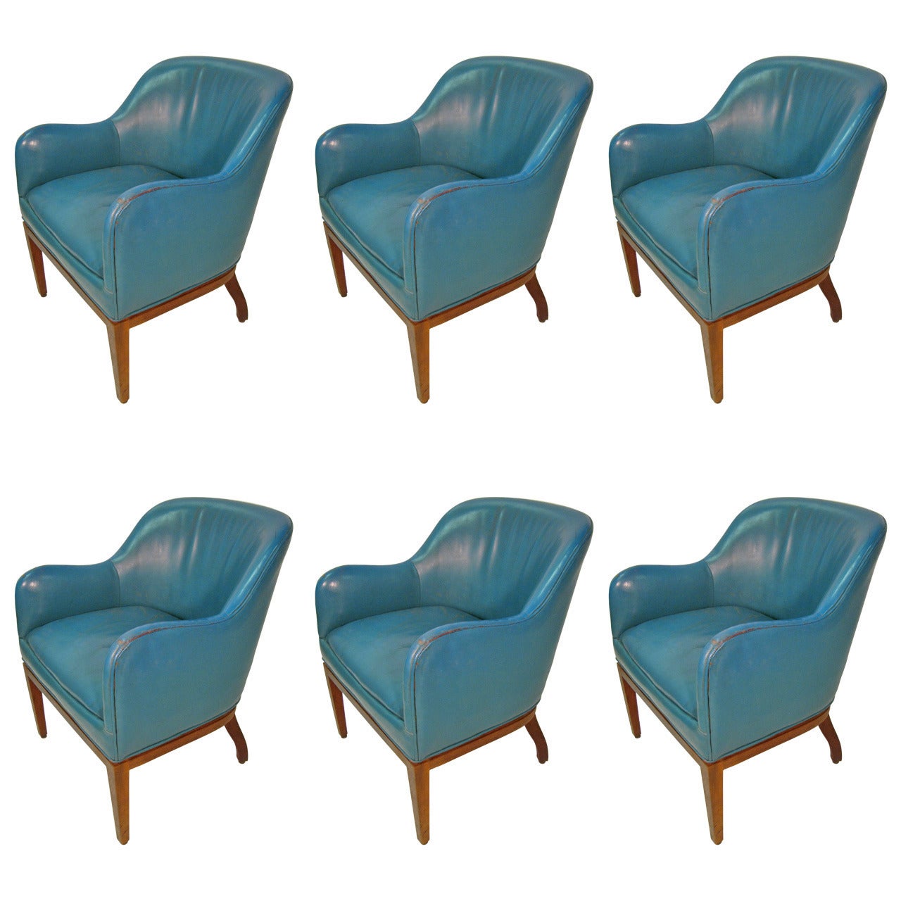 Set Of Six Leather Dining / Conference Chairs In Blue at 1stDibs
