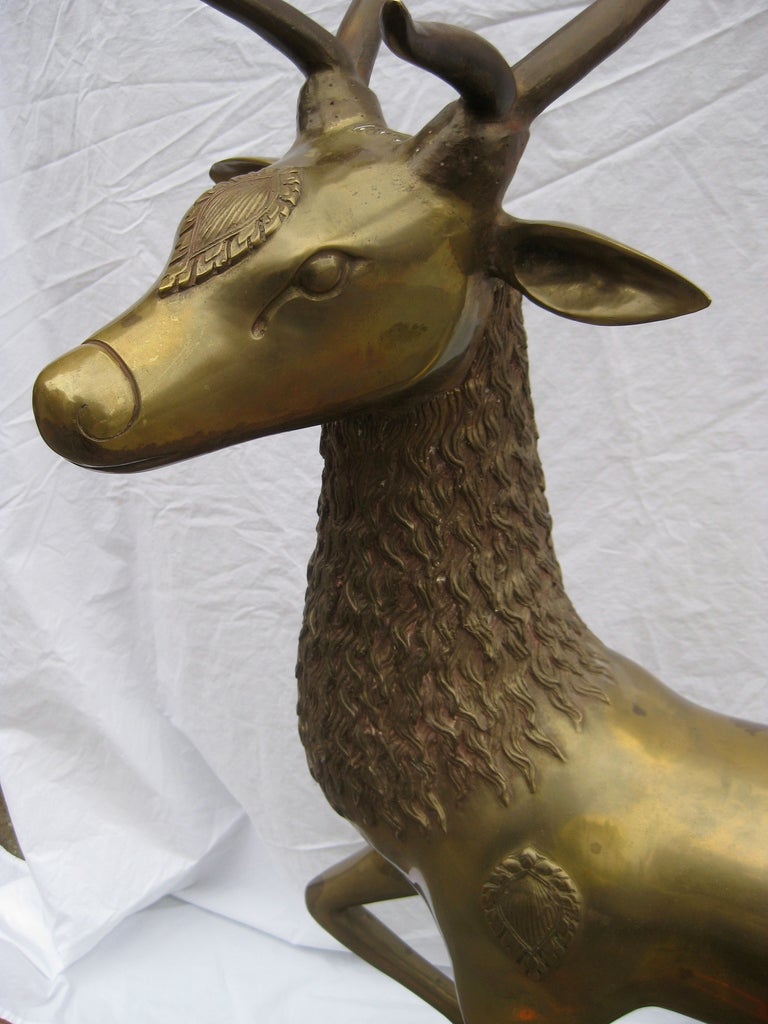 Large Brass Asian Deer Sculpture For Sale at 1stDibs