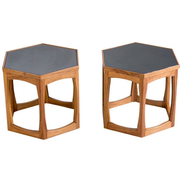 Mid-Century Hexagonal Side Tables, Pair at 1stDibs