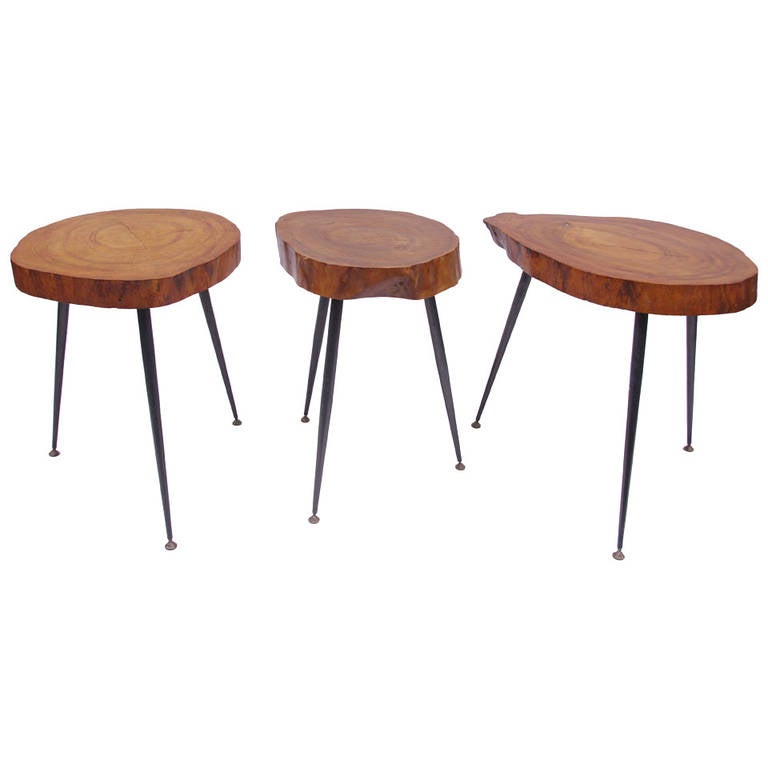 Set of Three Wood Log Tables from the 1950s at 1stDibs