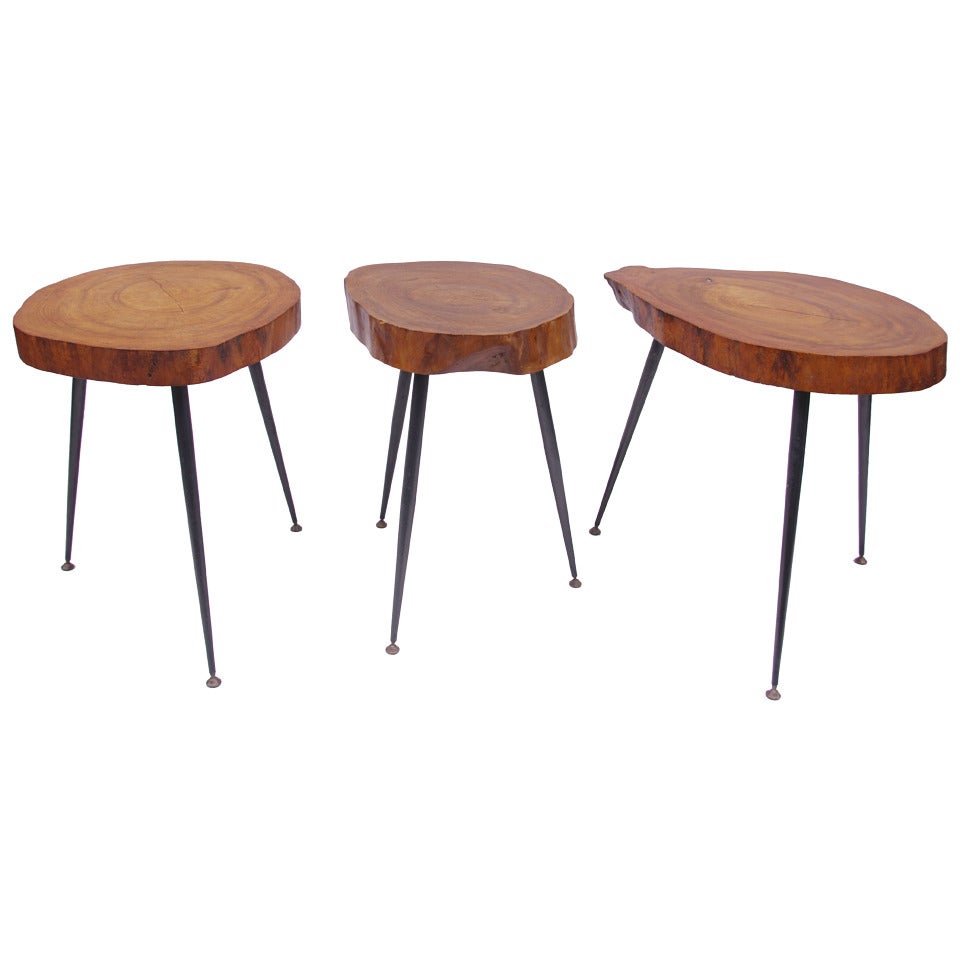 Set of Three Wood Log Tables from the 1950s at 1stDibs
