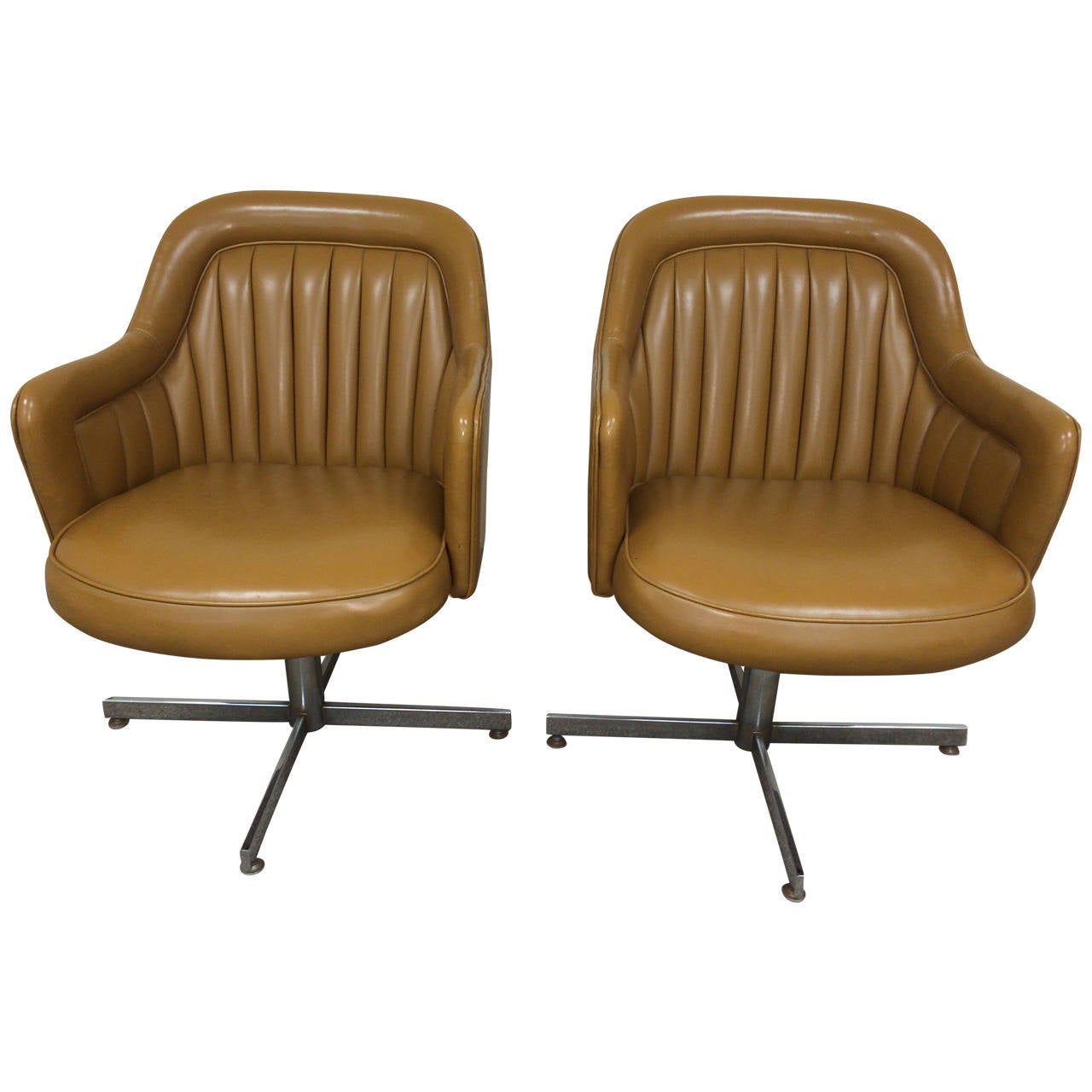 Pair of Midcentury Channel Back Swivel Chairs at 1stDibs