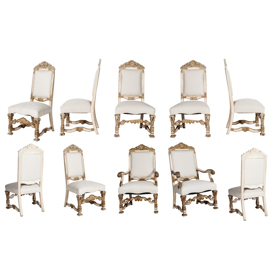 A Set of Ten French Louis XIV Style Gilded Dining Chairs at 1stDibs