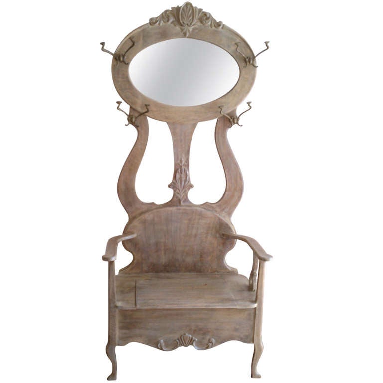 Antique Whitewashed Oak Hall Tree at 1stDibs