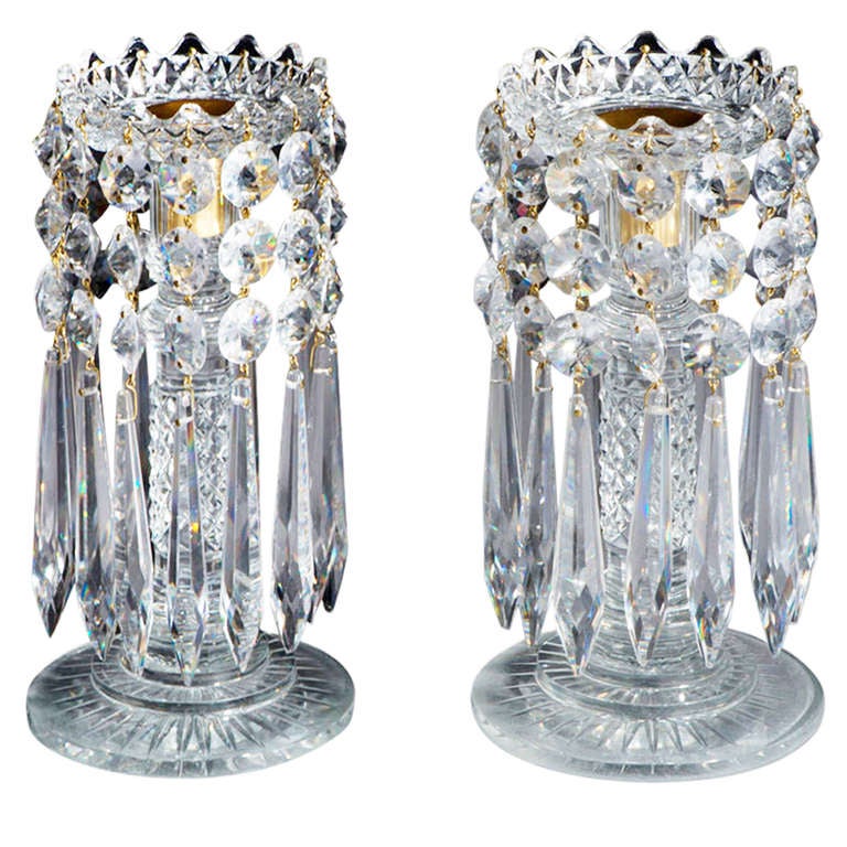 Excellent Pair of Regency Cut Glass Candlestick Lustres at 1stDibs