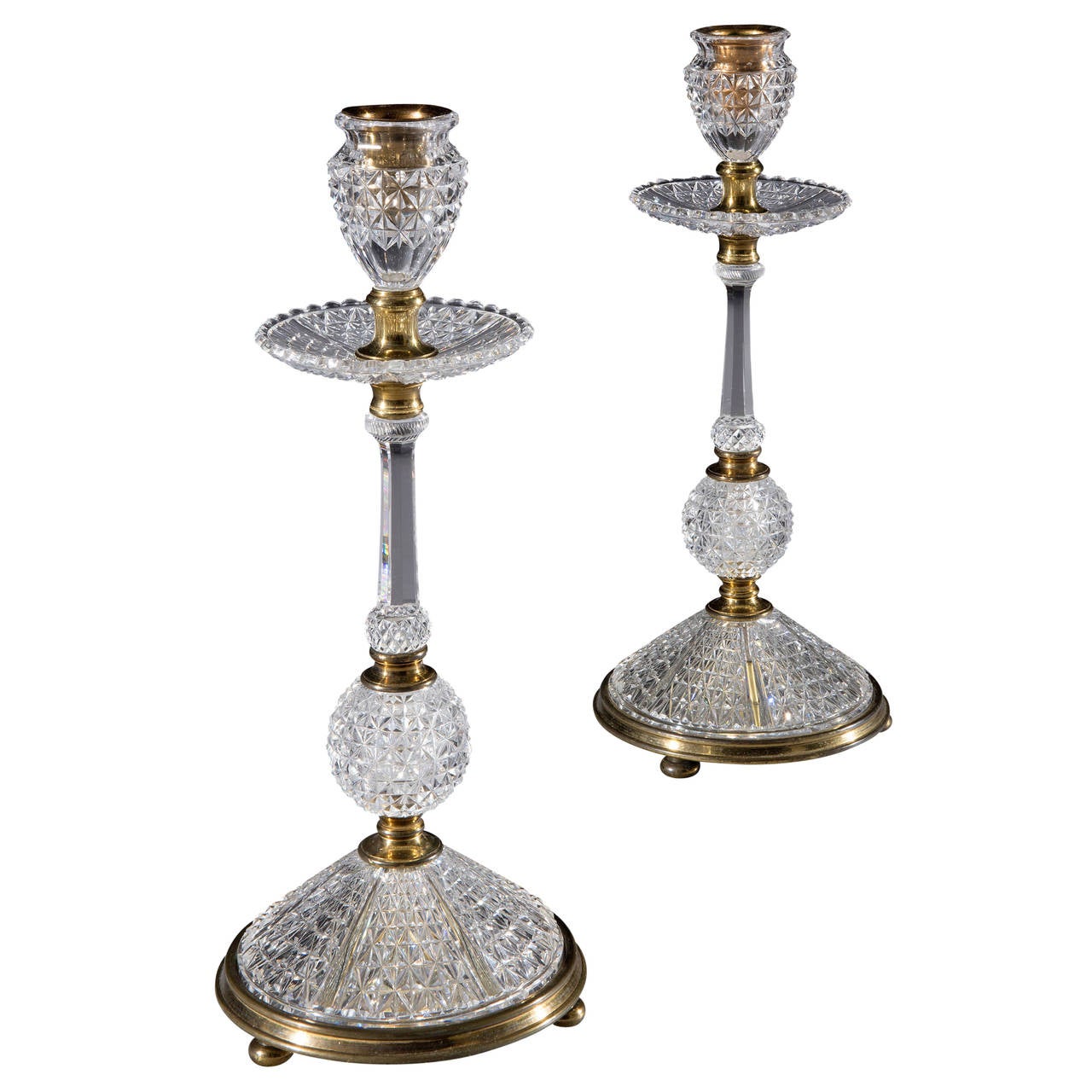 Pair of Mid-19th Century English Cut Glass and Ormolu Candlestick ...