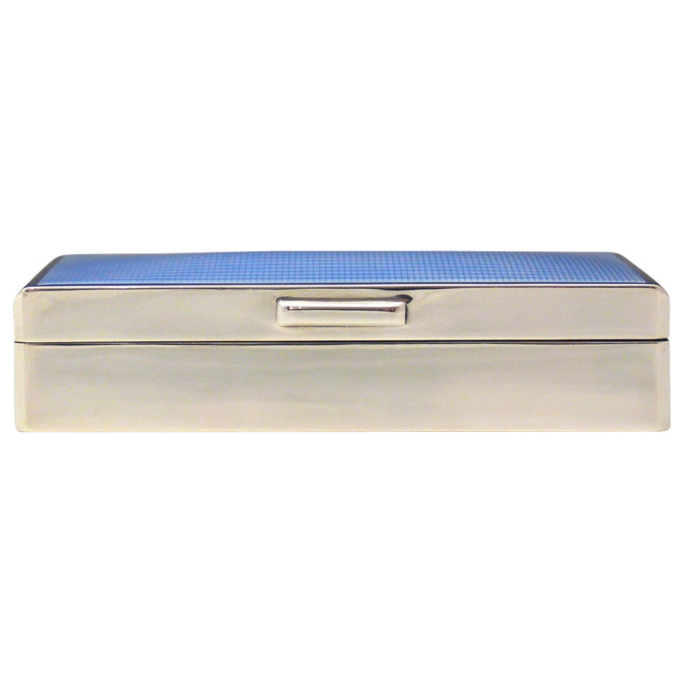 Spectacular Blue Enamel Topped Silver Cigarette Box. Hallmarked ...