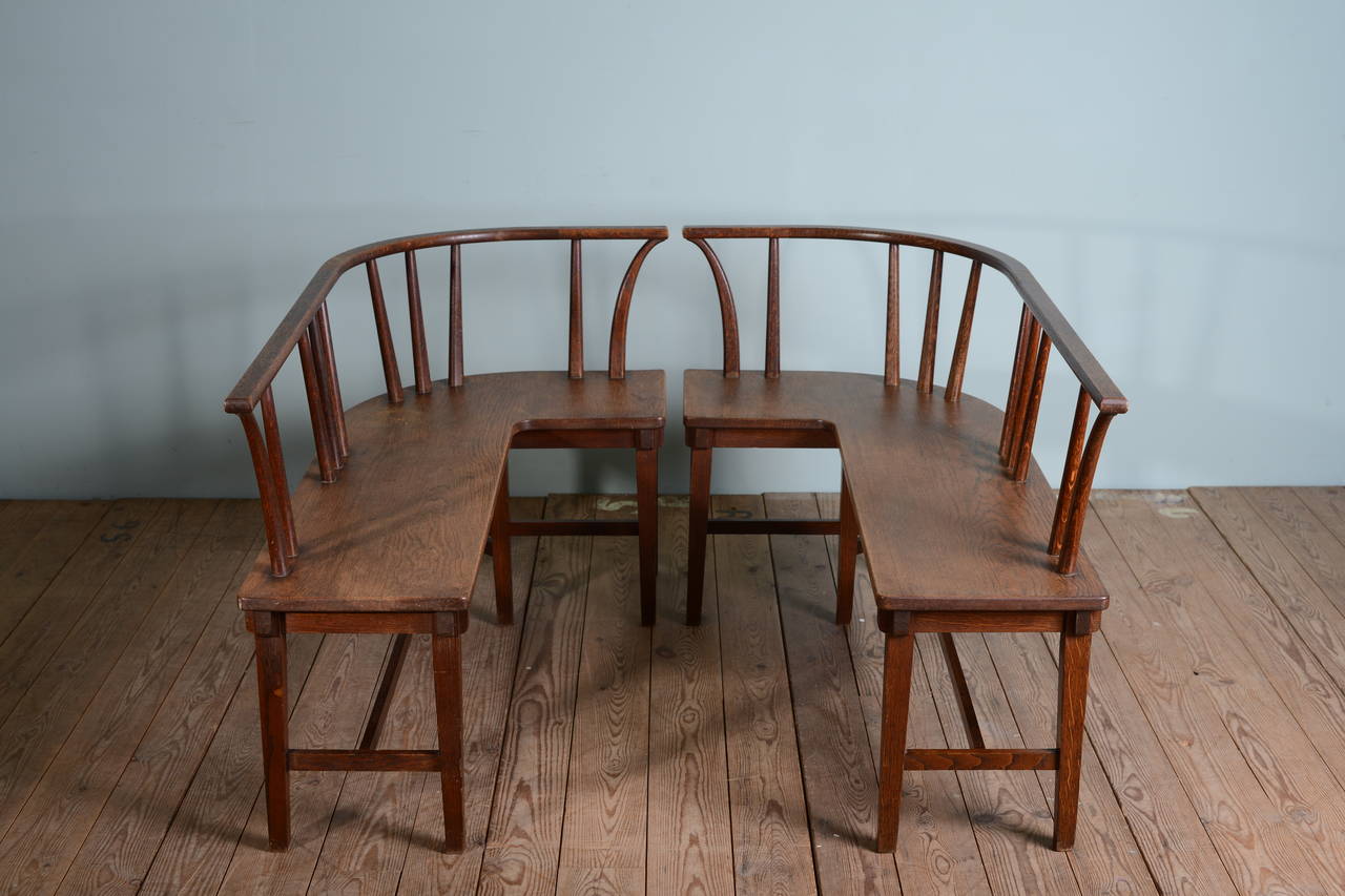 Pair of Interesting English Antique Oak Fireside Seats at 1stDibs