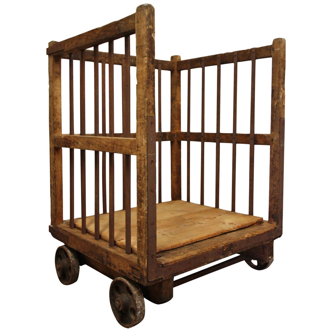 19th Century English Antique Pine Cart on Wheels at 1stdibs