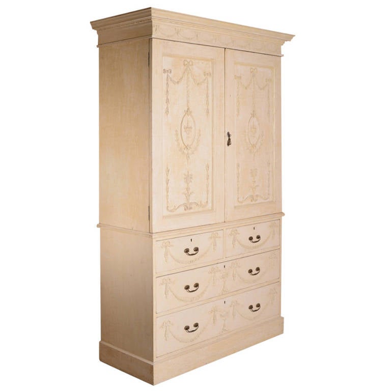 Stunning Antique Pine Linen Press with Gesso Work at 1stDibs