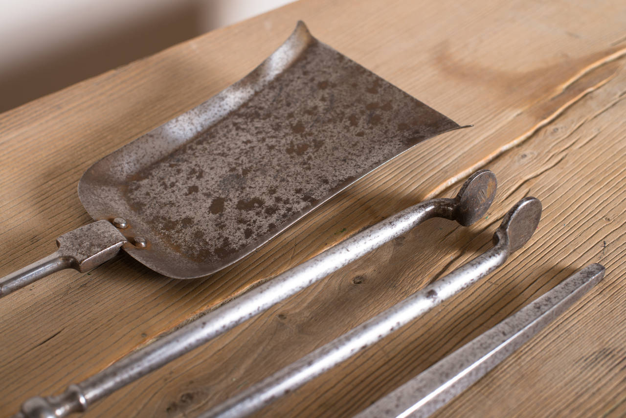 Set of English Antique Steel Fire Irons. For Sale at 1stDibs